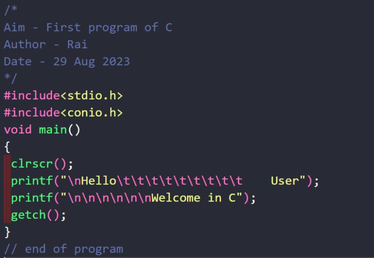 Explanation of First Program of C - Practicise